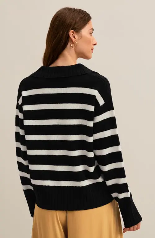 Lilysilk Gilly Stripe Merino Wool Sweater - Black