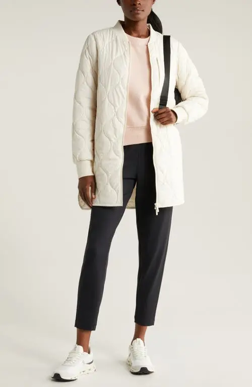 Zella Skyline Longline Quilted Jacket - Ivory Egret