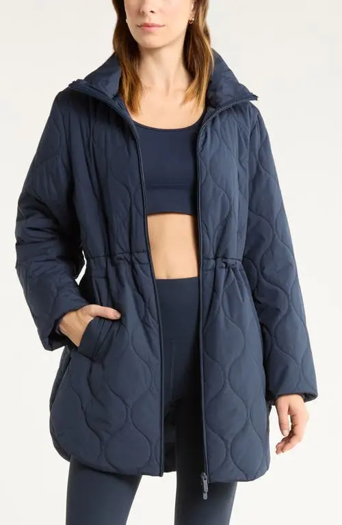 Zella Skyline Longline Quilted Jacket - Navy Sapphire