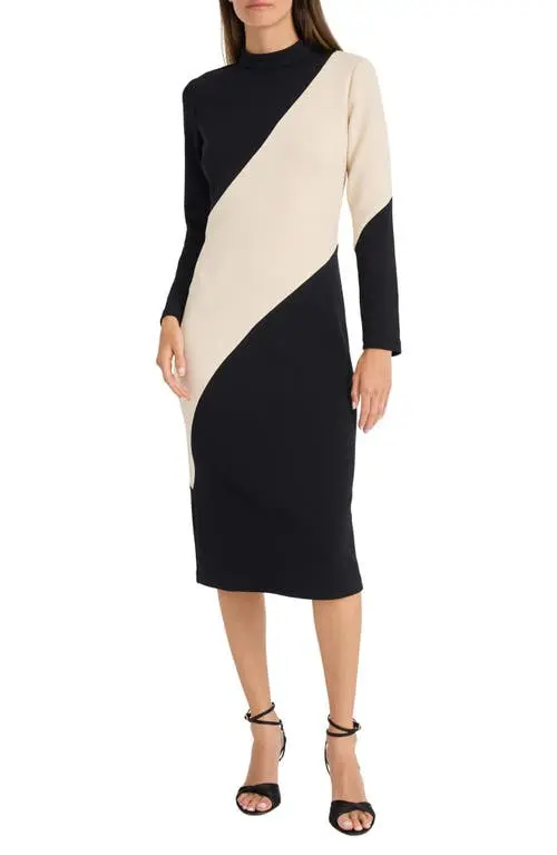 maggy london midi dresses Maggy London Women's Printed V-Neck Midi Fit & Flare Dress - Black/Appricot