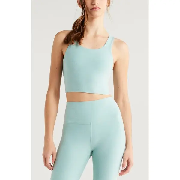 Zella Renew Mélange Support Crop Tank - Teal Aquifer Melange