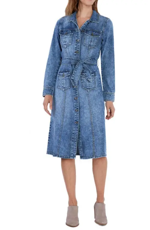 WASH LAB DENIM Mabel Tie Belt Shirtdress - Clear Blue