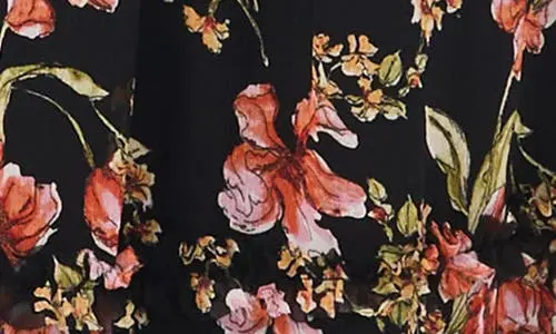 CECE DUPRAZ Floral Flutter Sleeve Midi Dress - Rich Black