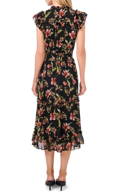 CECE DUPRAZ Floral Flutter Sleeve Midi Dress