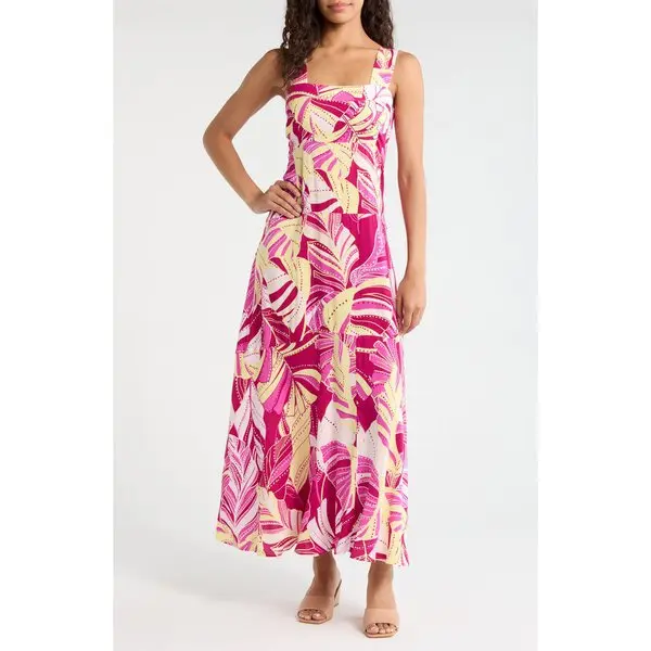Vince Camuto Palm Print Maxi Dress - Deep Sangria