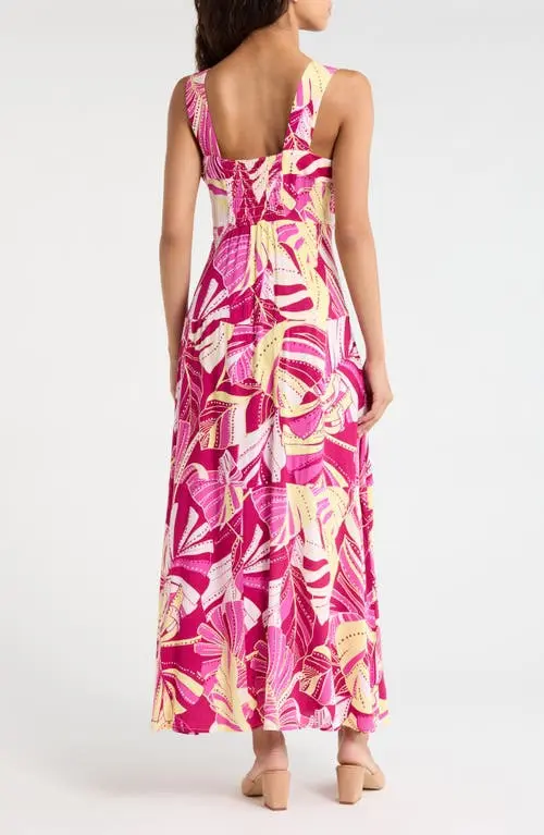Vince Camuto Palm Print Maxi Dress - Deep Sangria