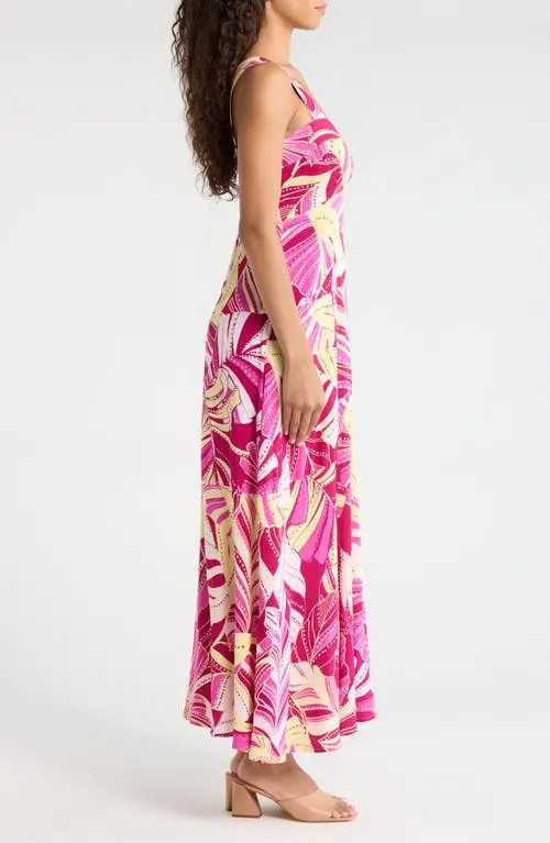 Vince Camuto Palm Print Maxi Dress - Deep Sangria