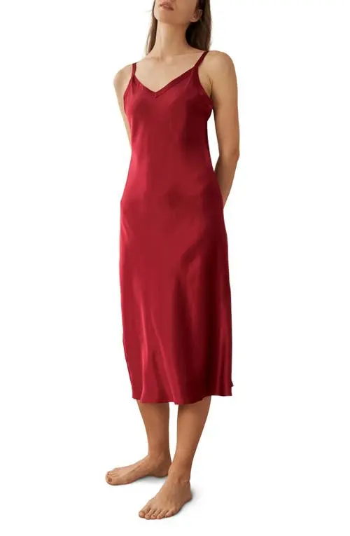 Lilysilk Long & Close Fitting Silk Nightgown - Claret