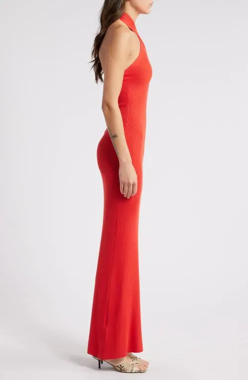Mango Shiffer Plunge Rib Halter Sweater Dress - Red | Editorialist