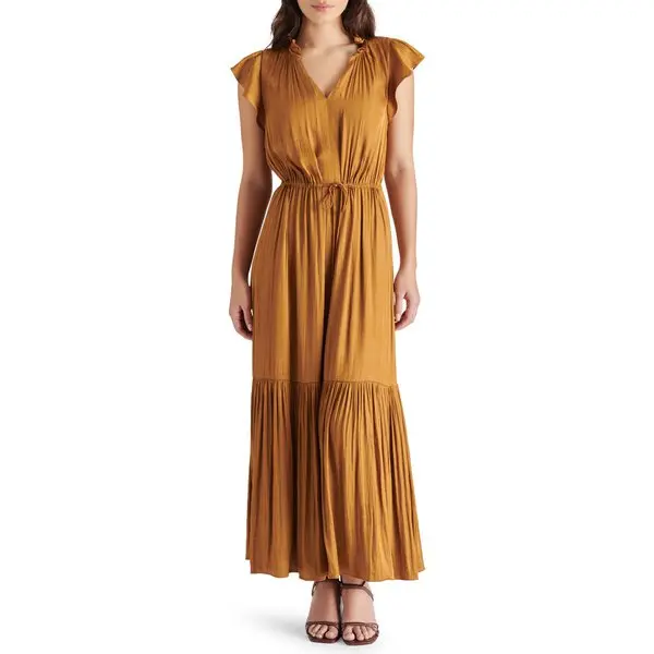 Steve Madden Osiris Tiered Split Neck Maxi Dress In Amber Brown - 70% Off |  Editorialist
