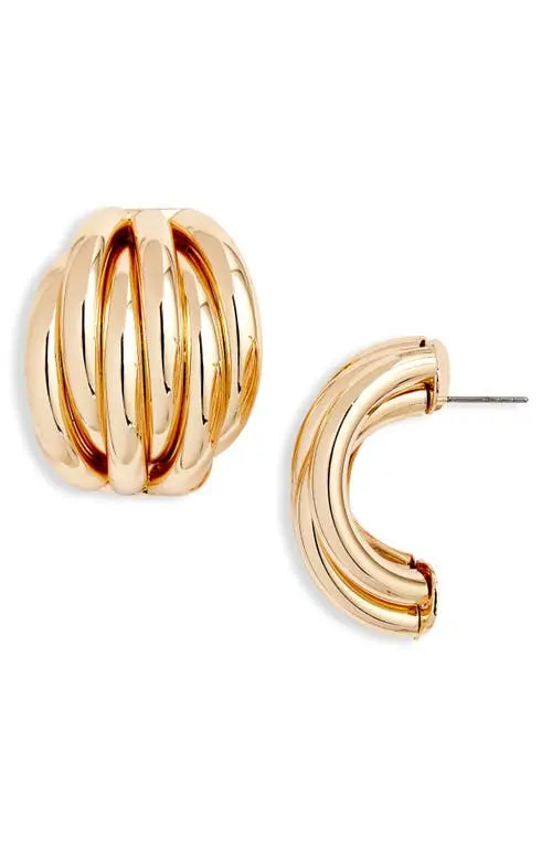OPEN EDIT Ridge Hoop Earrings - Gold