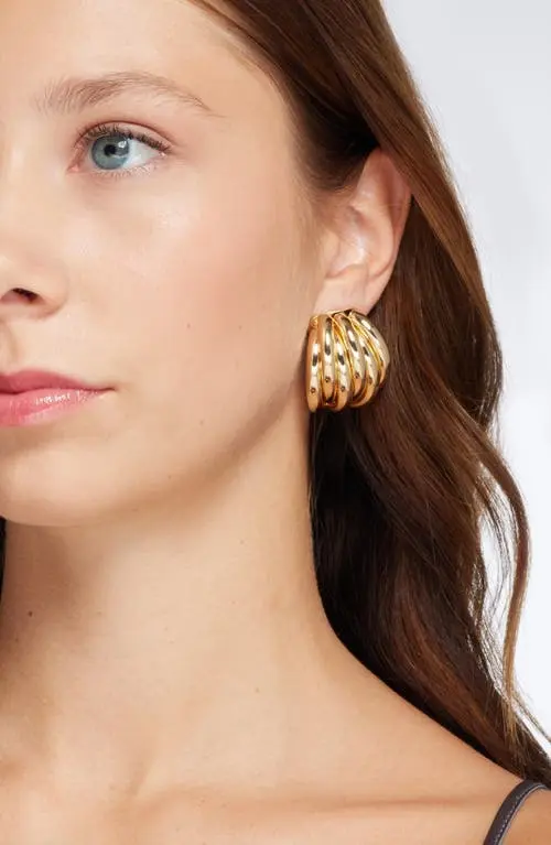 OPEN EDIT Ridge Hoop Earrings - Gold