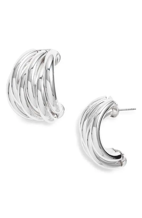 OPEN EDIT Ridge Hoop Earrings - Silver