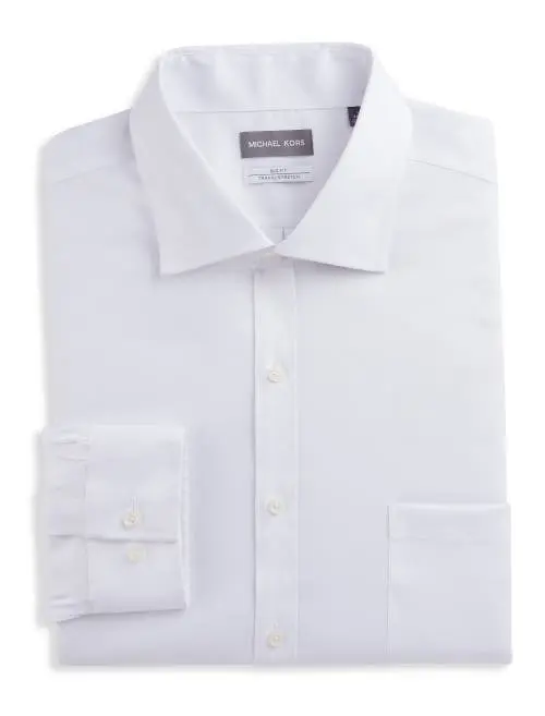 Michael Kors Big & Tall Solid Non-iron Stretch Dress Shirt - White