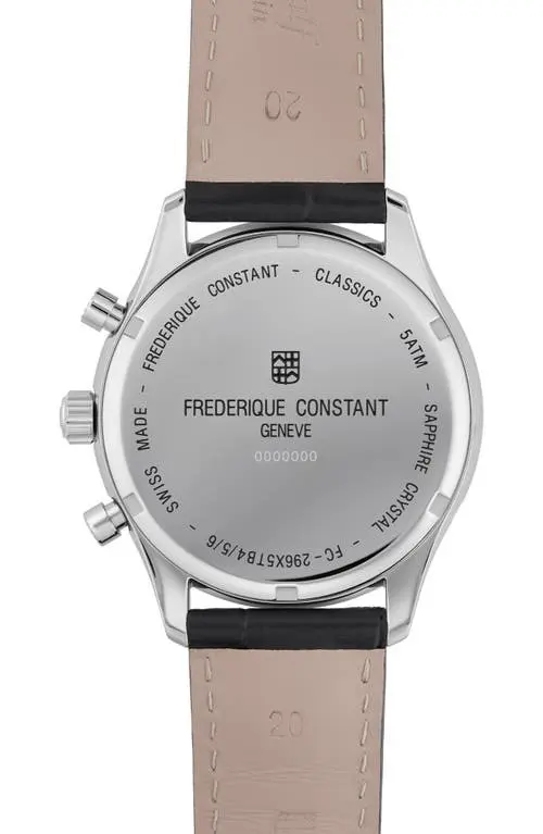 FREDERIQUE CONSTANT Classics Chronograph Leather Strap Watch - Silverone