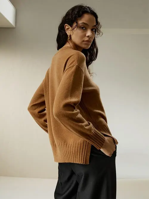 Lilysilk Crew Neck Cashmere Pullover - Brown