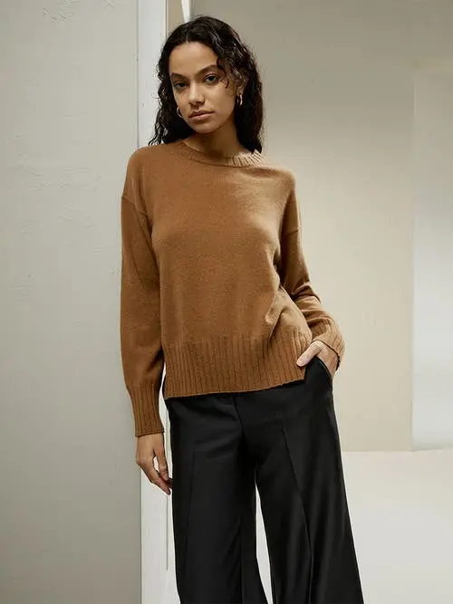 Lilysilk Crew Neck Cashmere Pullover - Brown