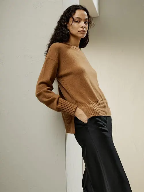 Lilysilk Crew Neck Cashmere Pullover - Brown