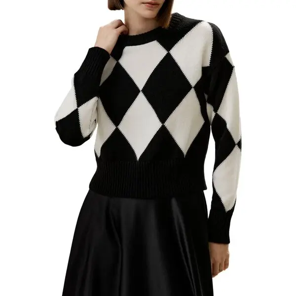 Lilysilk Diamond Pattern Cashmere Sweater - Black