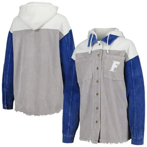 GAMEDAY COUTURE Florida Gators Vintage Wash Corduroy Full-snap Hooded Shacket - Gray