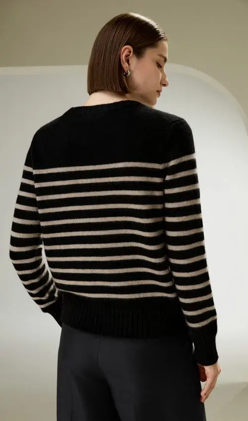 Lilysilk Striped Cashmere Sweater - Black
