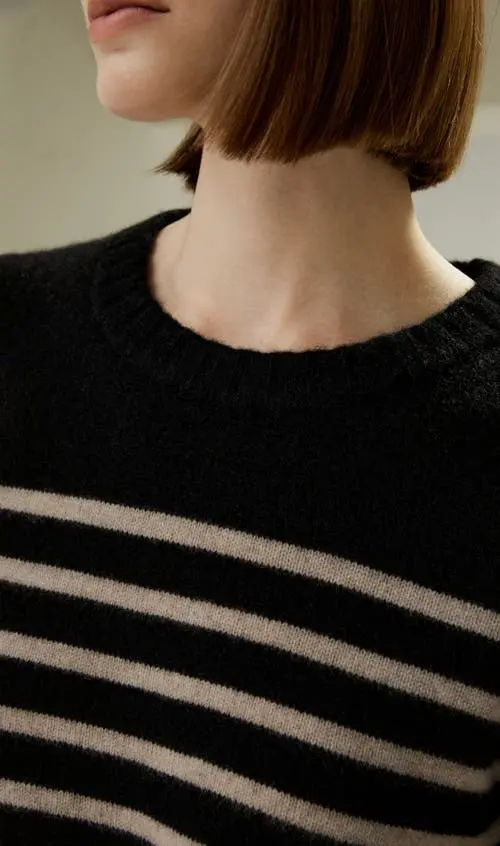 Lilysilk Striped Cashmere Sweater - Black