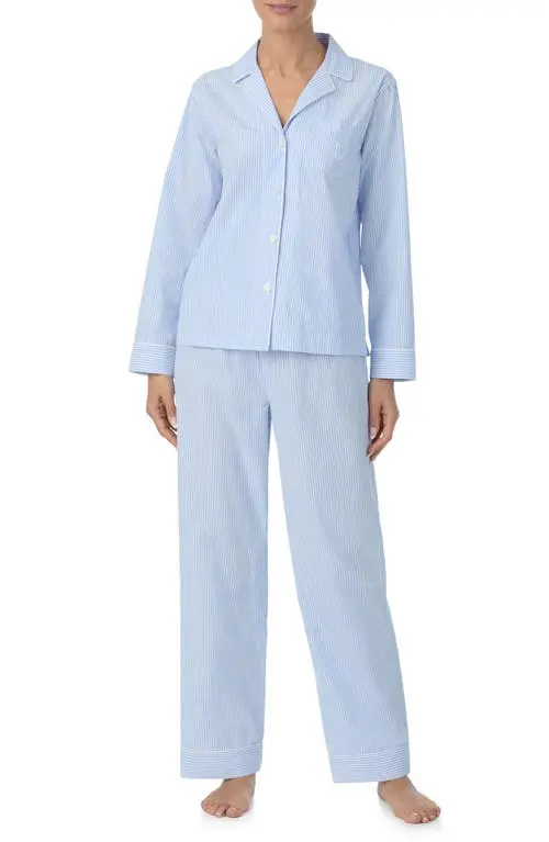 Ralph Lauren Stripe Long Sleeve Cotton Pajamas - Blue Stripe