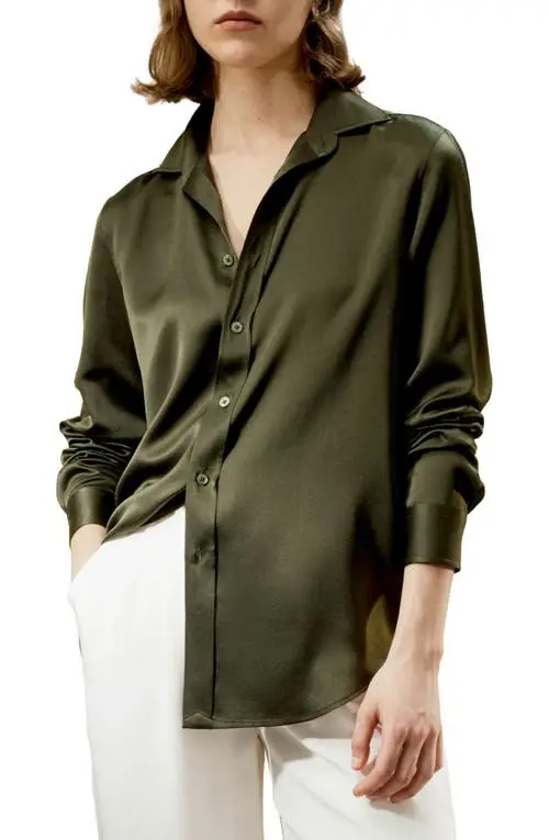 Lilysilk Tailored Button-down Silk Shirt - Dark Olive