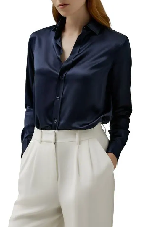 Lilysilk Tailored Button-down Silk Shirt - Navy Blue