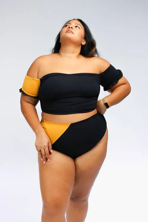 MARY MERCEDES Cali High Waisted Bikini Bottom - Black And Mustard Yellow