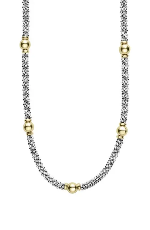 Lagos Sterling Silver And 18k Gold Caviar Bead Station Necklace - Two-tone
