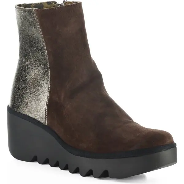 Fly London Baan Platform Wedge Bootie - Expresso/gold