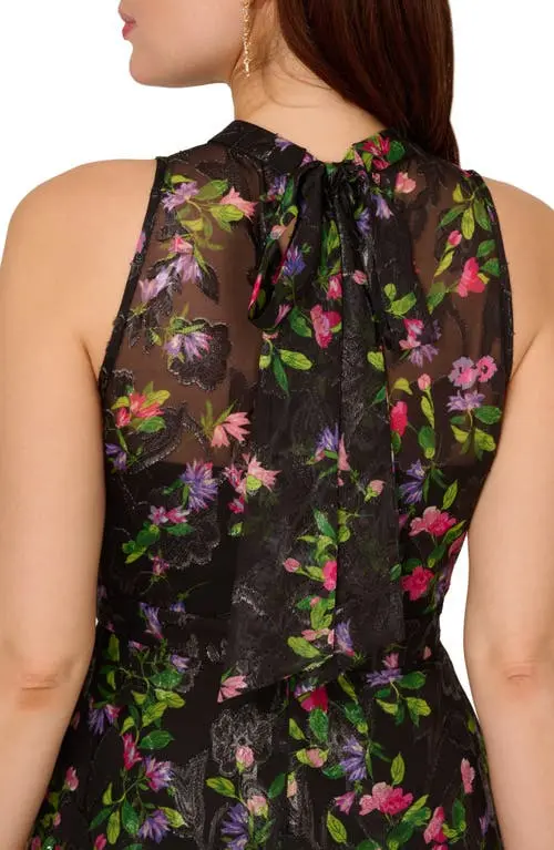 adrianna papell black tiered dress Black Sleeveless Notch Neck Tiered Mesh Gown