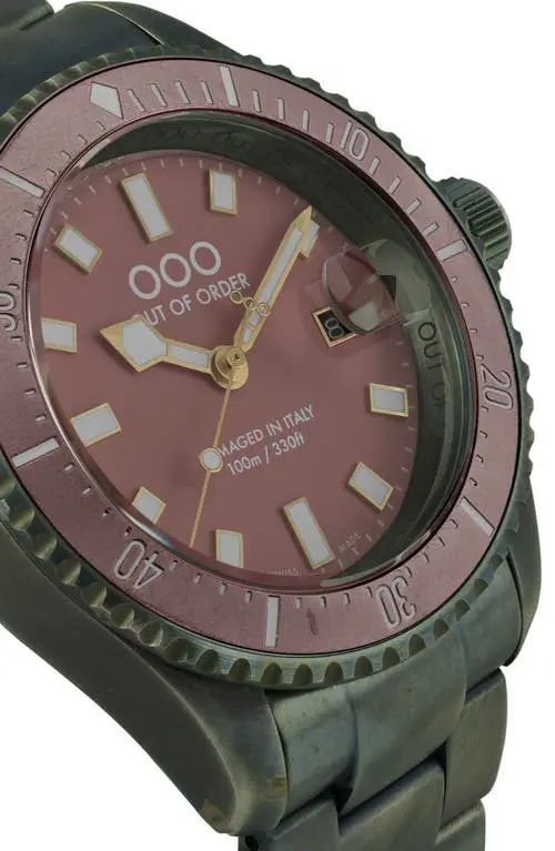 OUT OF ORDER Casanova Swiss Movement Ultra Distressed Bracelet Watch - Pink