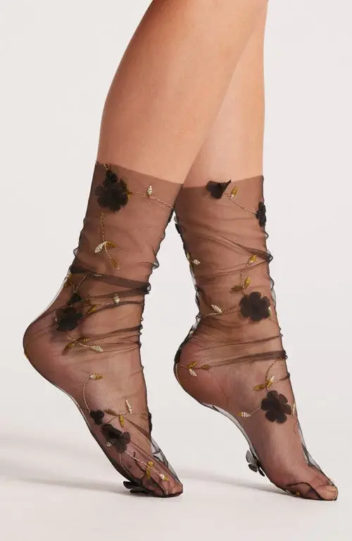 HIGH HEEL JUNGLE Venicians Vine Tulle Crew Socks - Black
