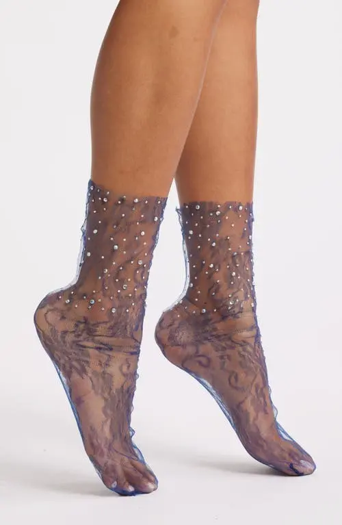 HIGH HEEL JUNGLE Crystal Lace Tulle Socks - Navy