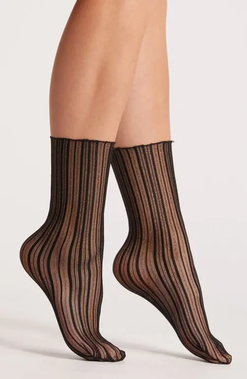HIGH HEEL JUNGLE Sheer Stripe Tulle Crew Socks - Black