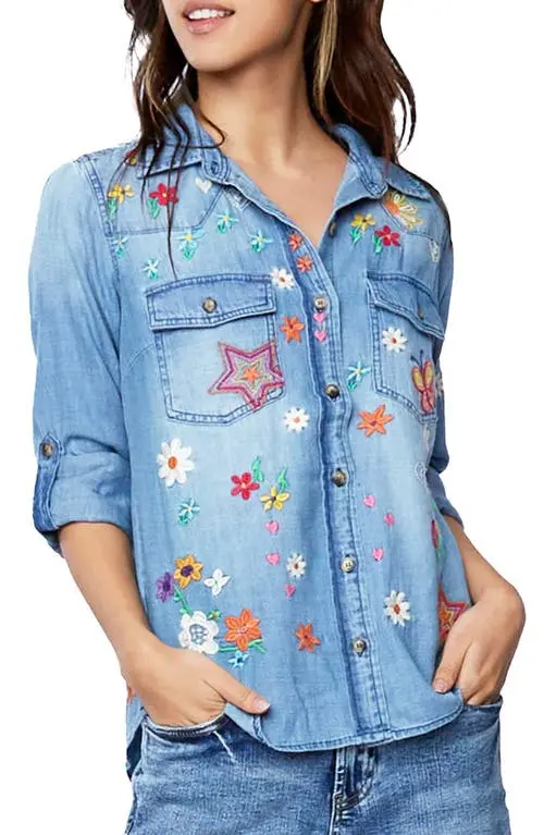 BILLY T Sketchbook Embroidered Button-up Shirt - Vintage Blue