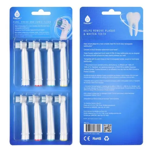 PURSONIC 8 Pack Power Sensitive Replacement Brush Heads For Oral-b - Multicolor