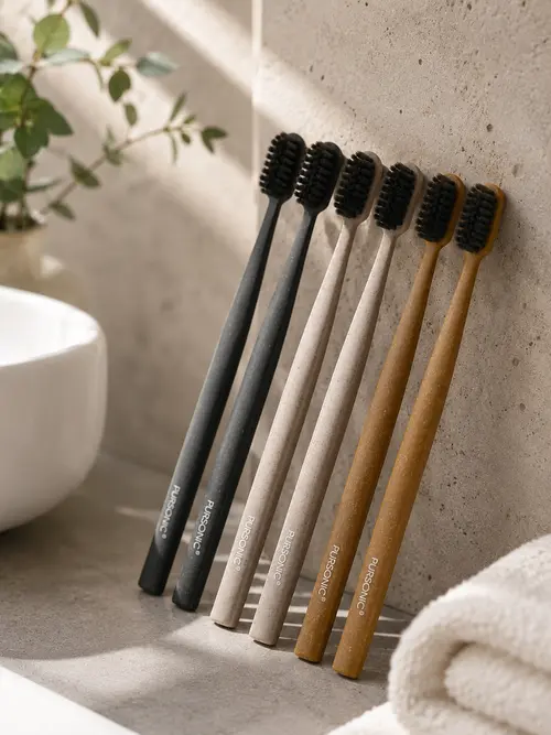 PURSONIC 100% Eco-friendly Cedarwood Toothbrushes - Multicolor