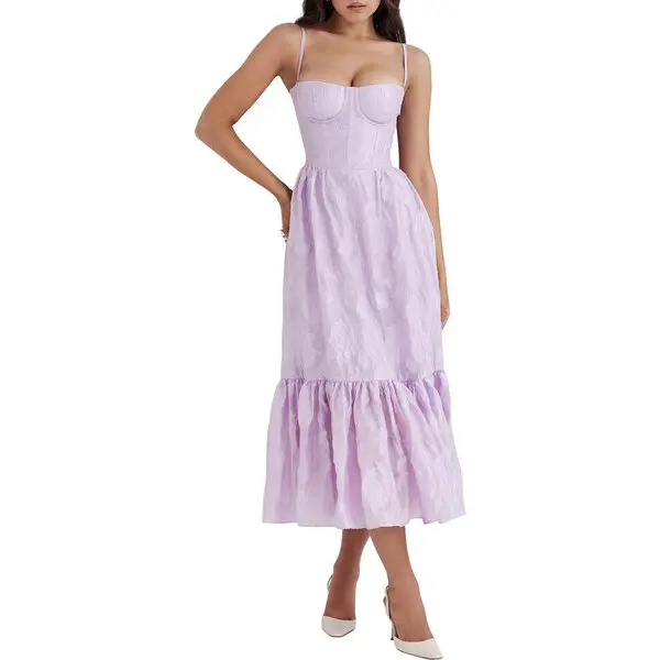 House Of Cb Mira Organza Corset Midi Dress - Pastel Lilac