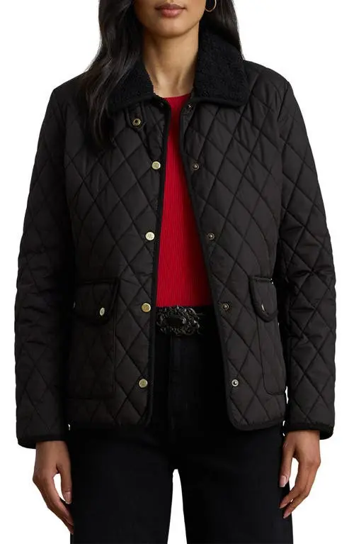 Ralph Lauren Quilted Jacket With Faux Shearling Collar - Black