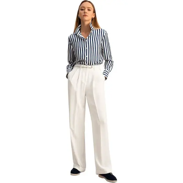 Lilysilk Amalfi Stripe Shirt - Black-white Pinstripes