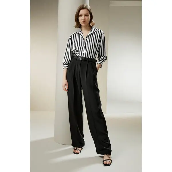 Lilysilk Amalfi Stripe Shirt - Black-white Pinstripes