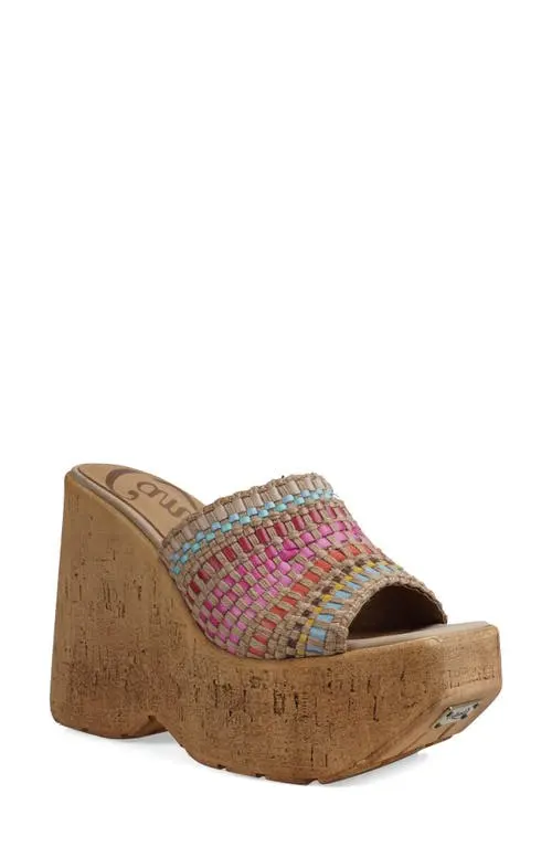 CANDIE'S Nelya Platform Wedge Sandal - Natural Raffia