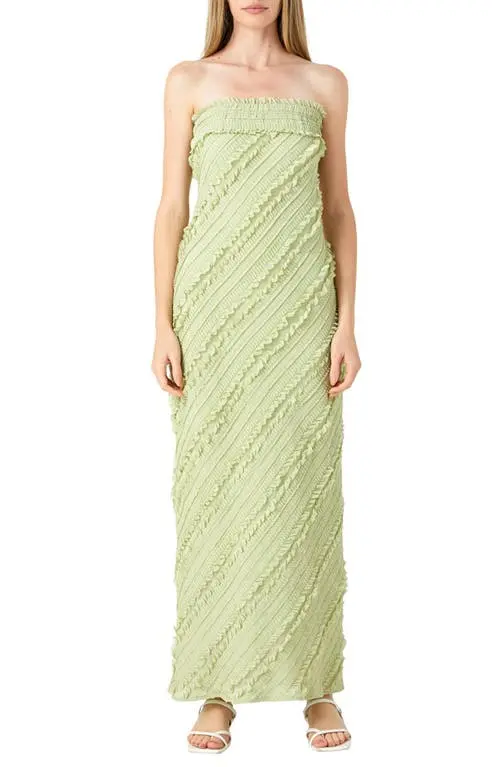 Endless Rose Strapless Textured Column Midi Dress - Green | Editorialist