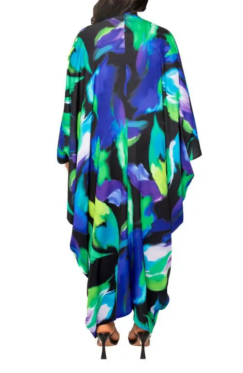 BUXOM COUTURE Abstract Print Long Sleeve Caftan - Blue Multi