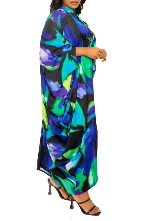 BUXOM COUTURE Abstract Print Long Sleeve Caftan - Blue Multi