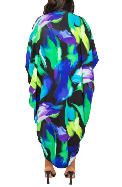 BUXOM COUTURE Abstract Floral Center Ruched Dress - Blue Multi