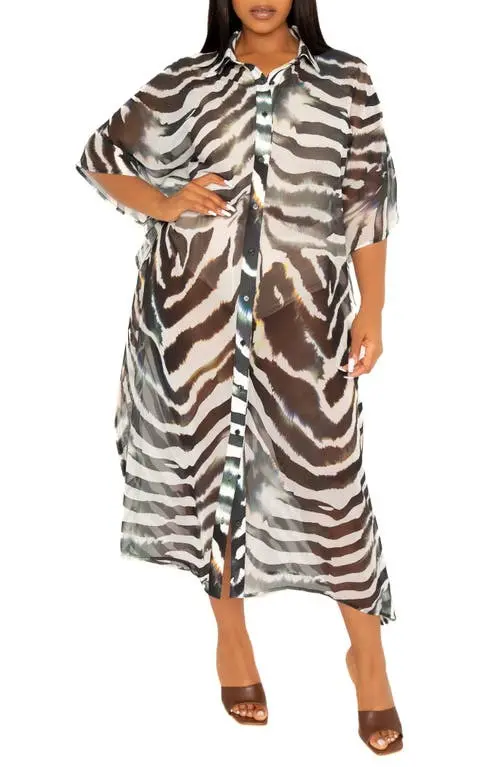 BUXOM COUTURE Print Cover-up Shirtdress - Black White